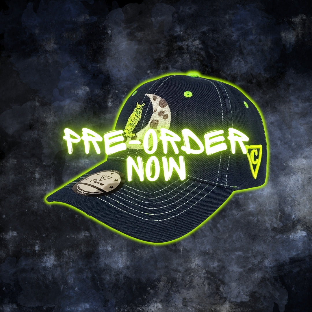 Night Owl Curved Cap - Blue/Neon Green Stitching | CAPICHE CAPS