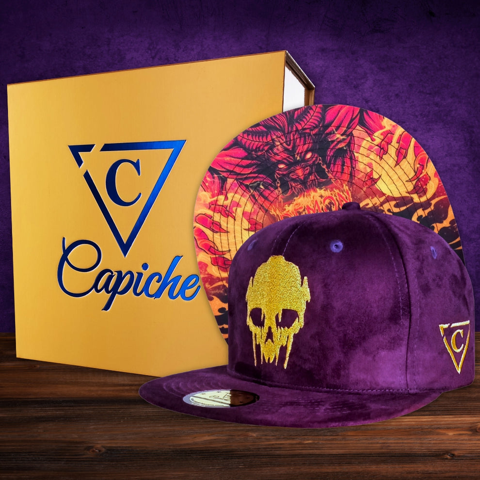 Demon Snapback - Purple Suede & Golden Thread | CAPICHE CAPS