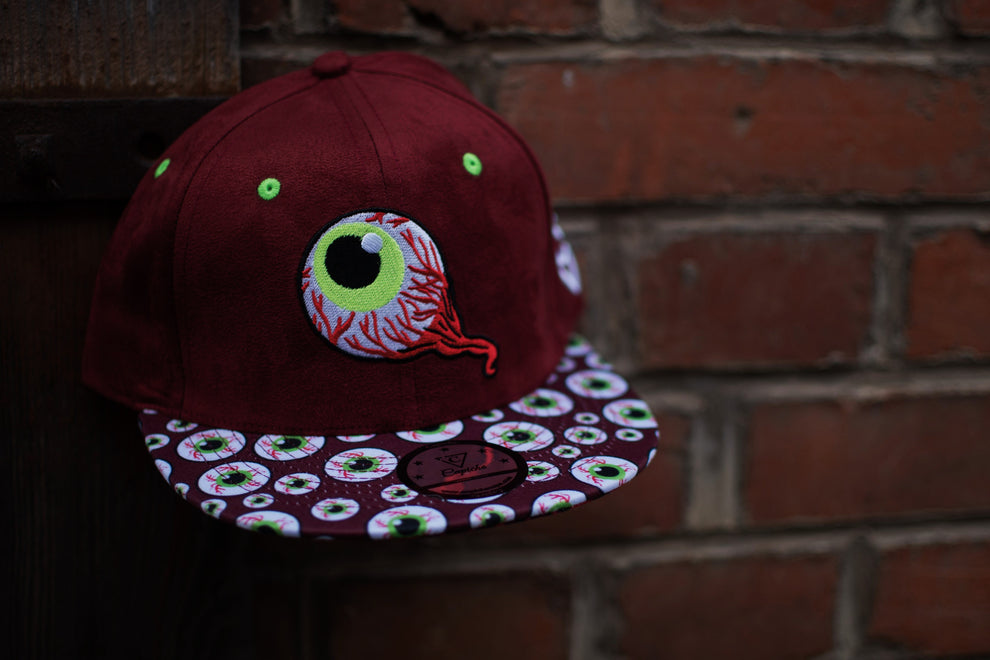 LIMITED EDITION Monster Vision Snapback - Burgundy Suede with Eyes ...