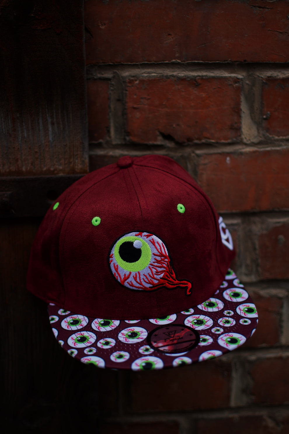 LIMITED EDITION Monster Vision Snapback - Burgundy Suede with Eyes ...