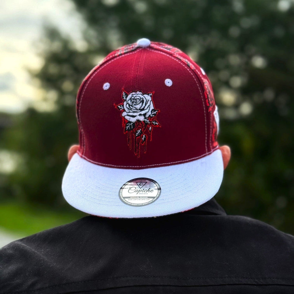 Roses Snapback - Red Rose Print/White | CAPICHE CAPS