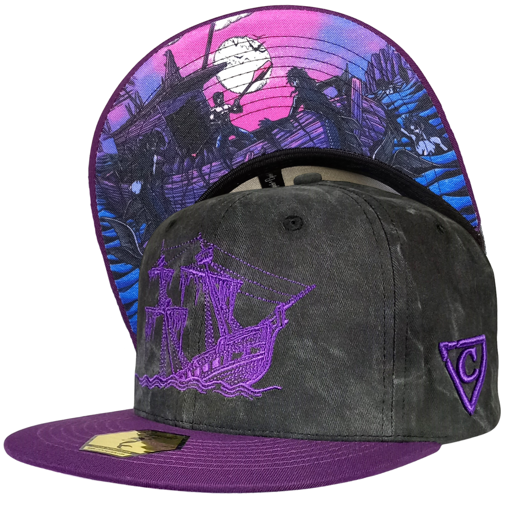 Full Moon Attack Snapback - Washed Dark Grey/Purple | CAPICHE CAPS